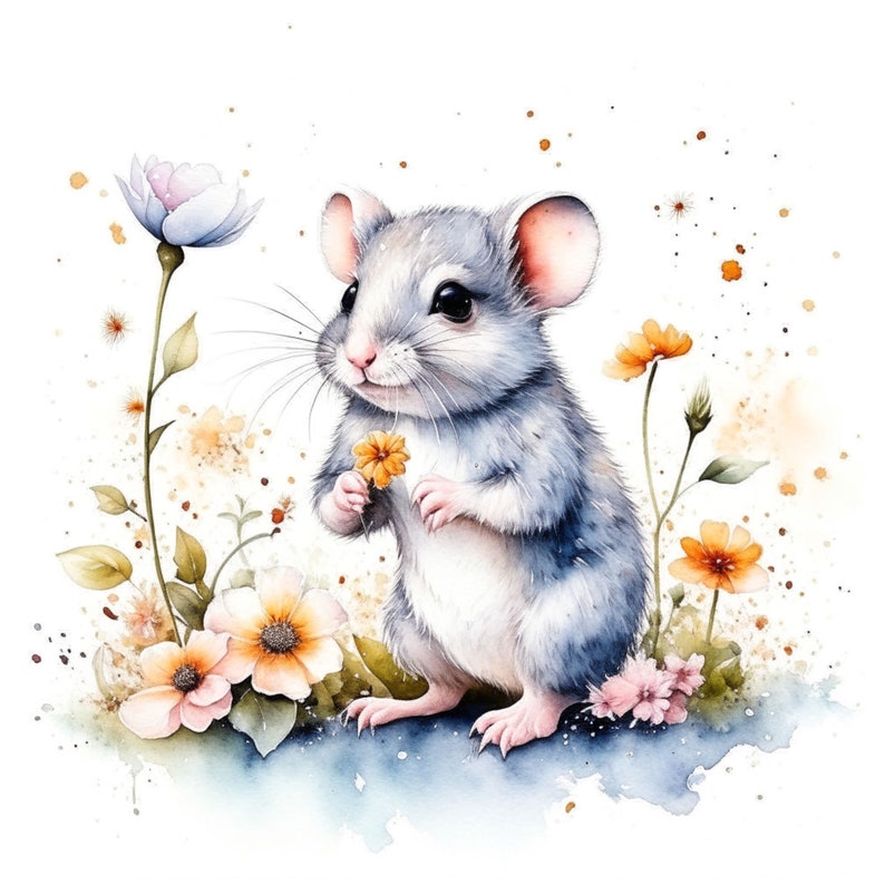 Field Mouse With Flowers Digital Art | Clipart | 10 High Quality Jpgs ...