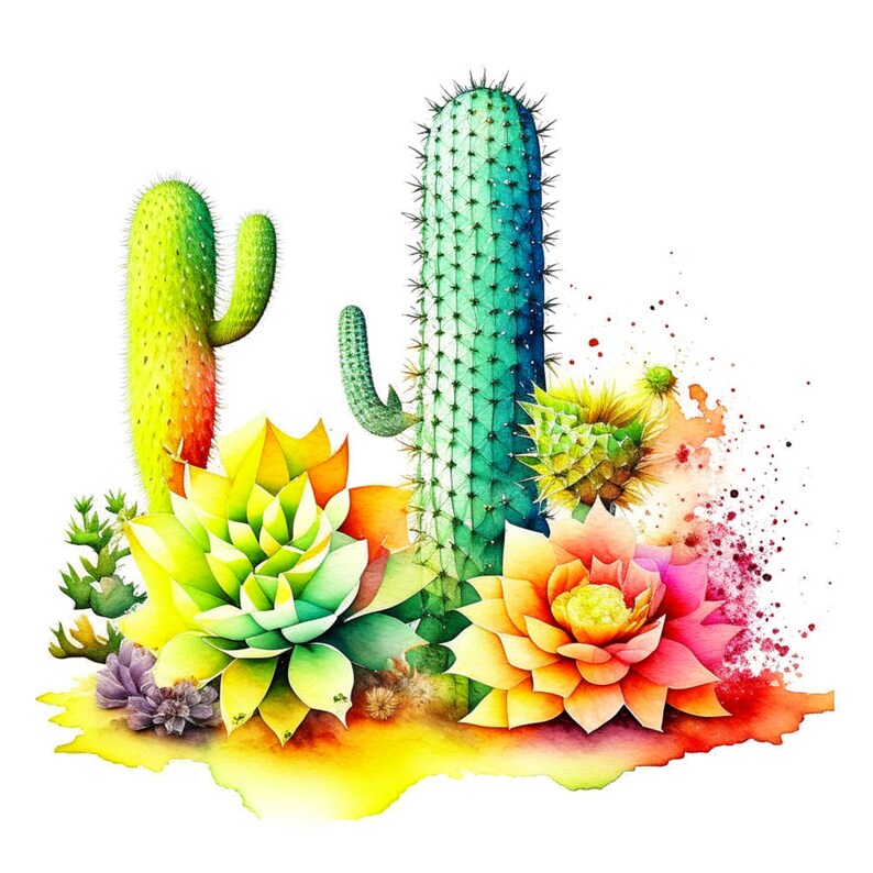 Flowering Cacti Digital Art Cactus Clipart 10 High Quality Jpgs Digital ...