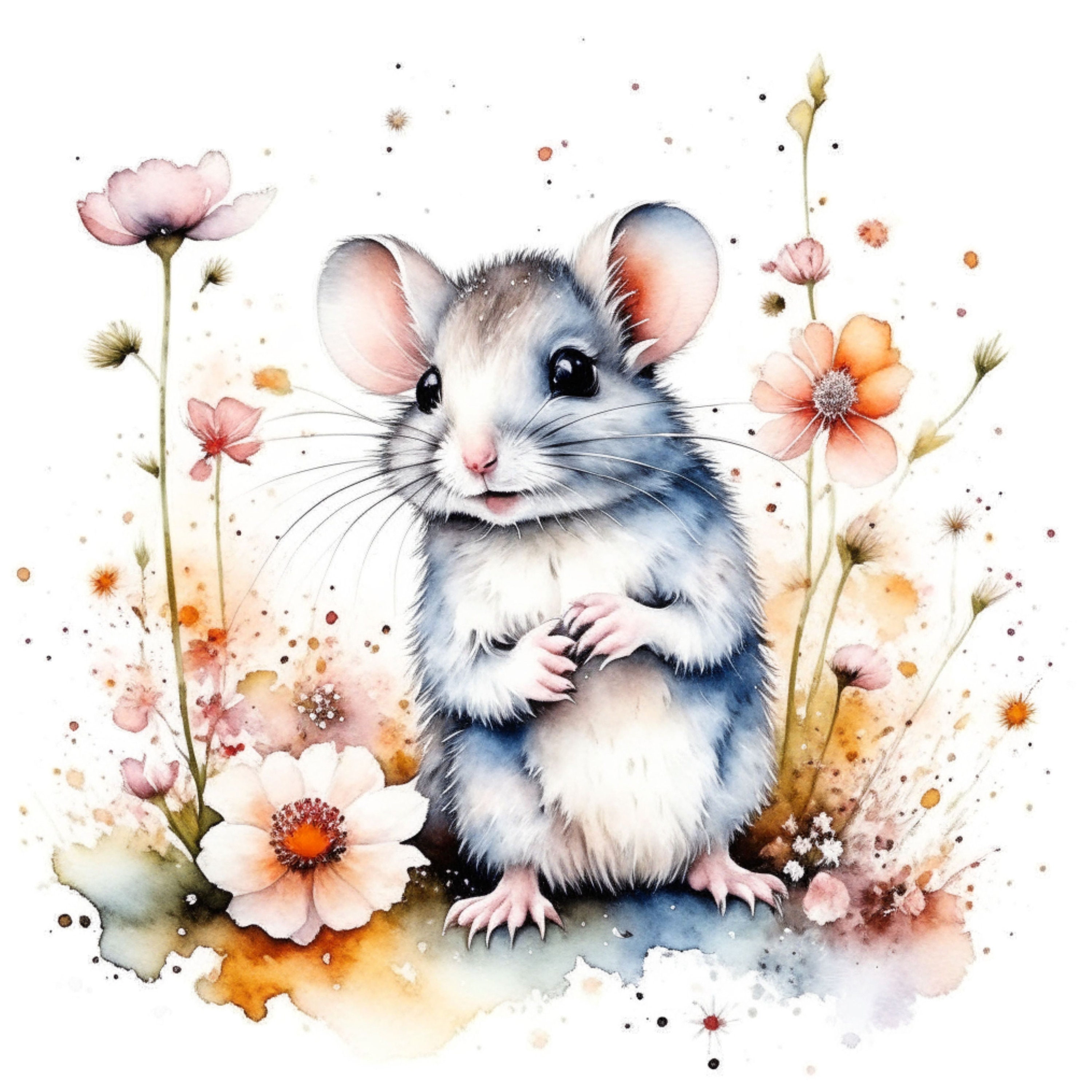 Field Mouse With Flowers Digital Art Clipart 10 High - Etsy