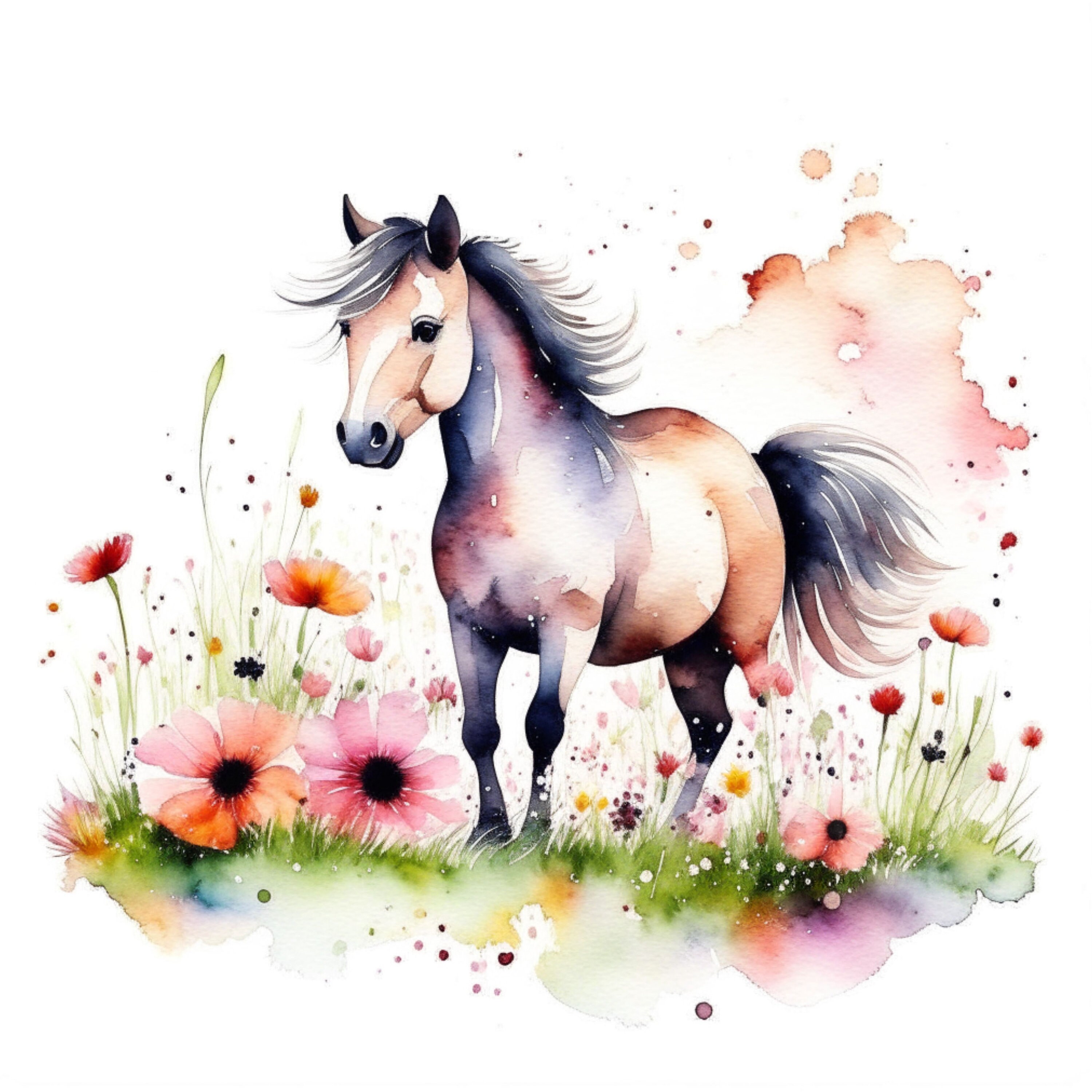 Pony in a Field Digital Art | Horses Clipart | 10 High Quality Jpgs ...