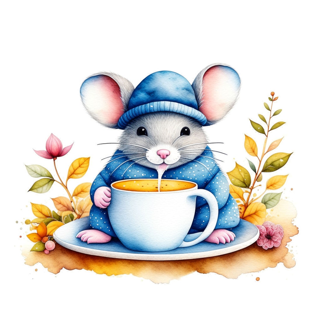 Mouse Drinking Tea Digital Art | Mice Clipart | 10 High Quality Jpgs ...