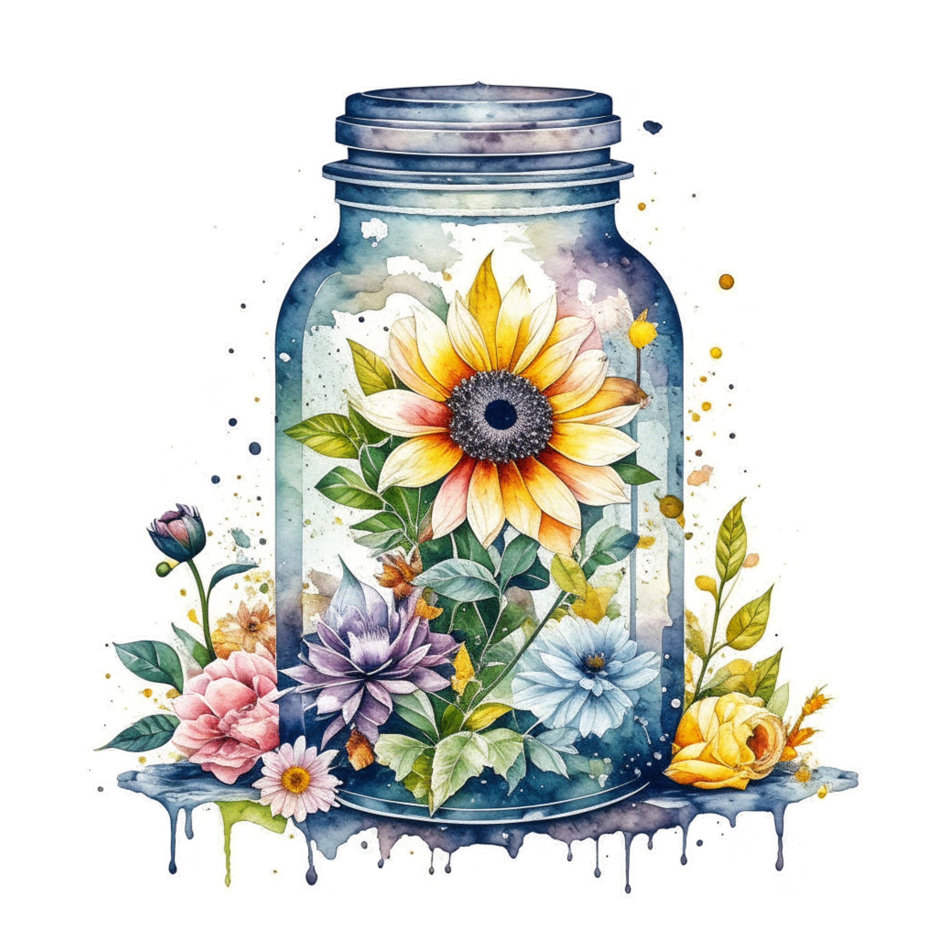 Mason Jar Flowers Digital Art Flower Clipart 12 High Quality Jpgs ...