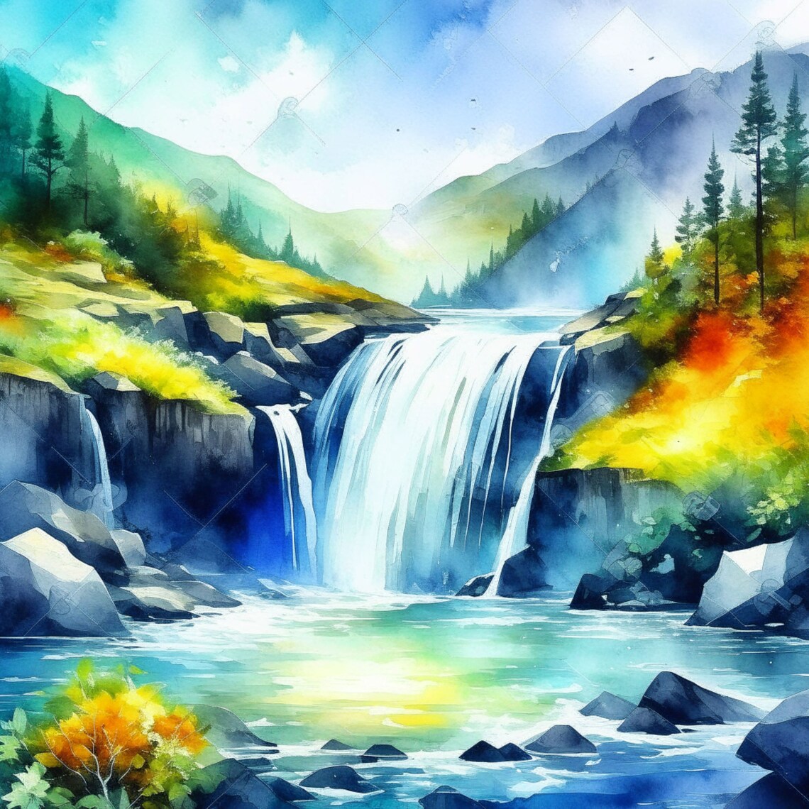 Waterfall Digital Art Waterfalls Clipart 15 High Quality Jpgs Digital ...