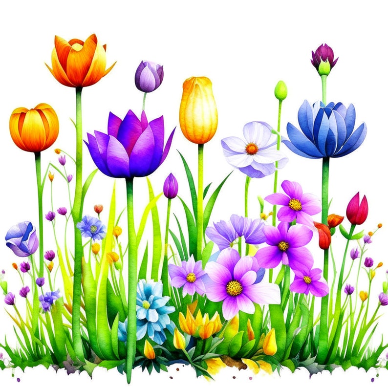 Campo de flores de primavera Arte digital / Imágenes prediseñadas / 10 ...