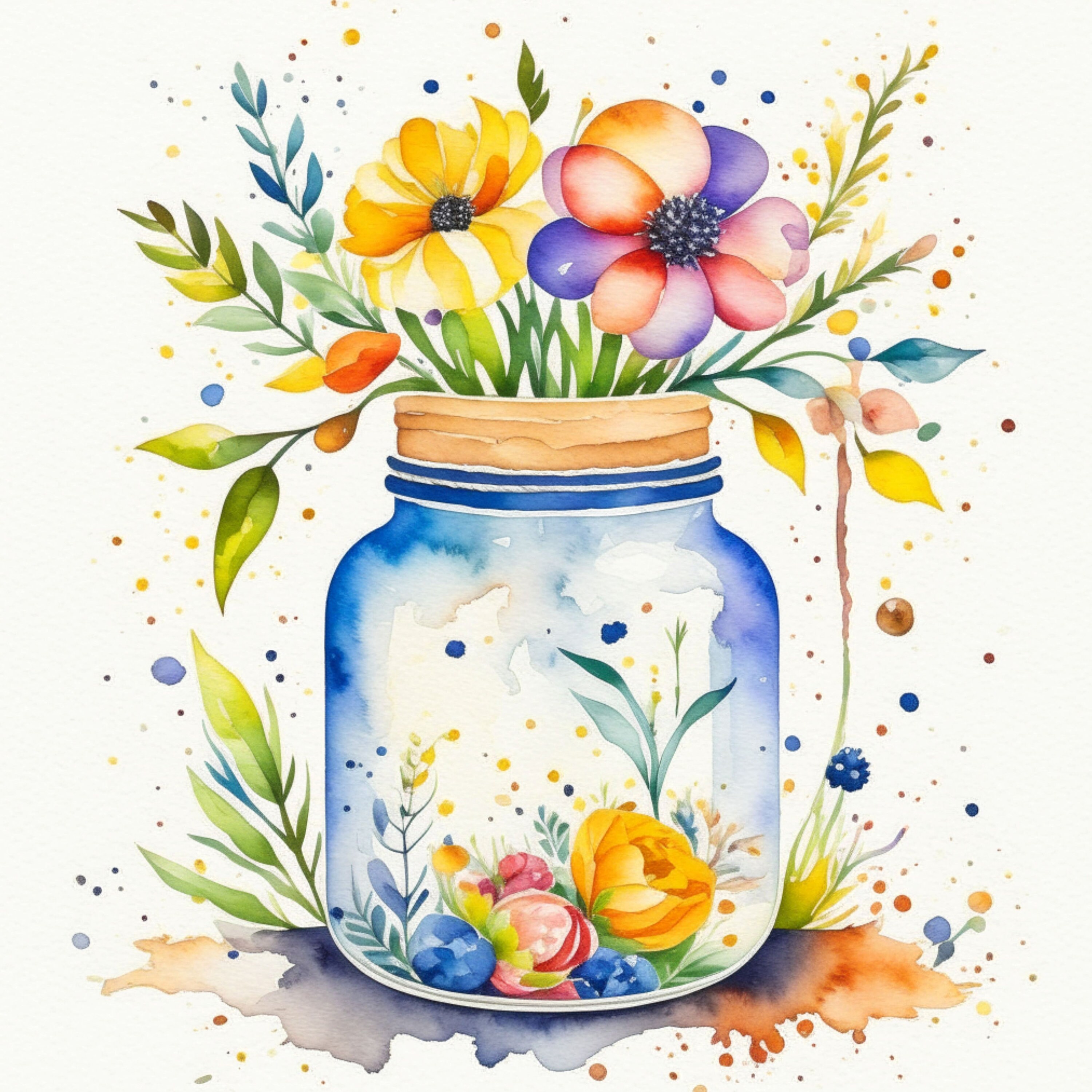 Mason Jar Flowers Digital Art Flower Clipart 12 High Quality Jpgs ...