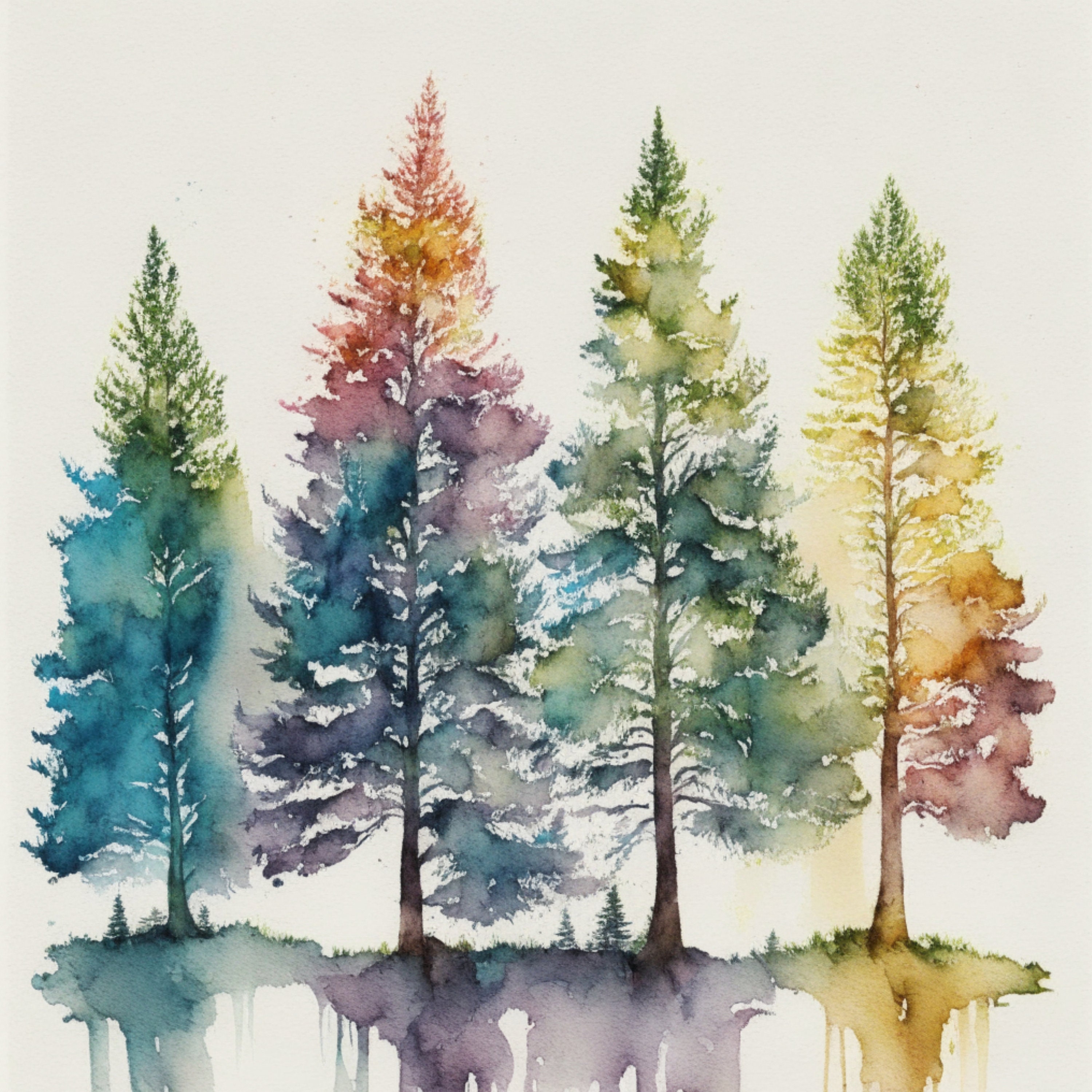 Multi-color Pine Trees Digital Art | Clipart | 10 High Quality Jpgs ...