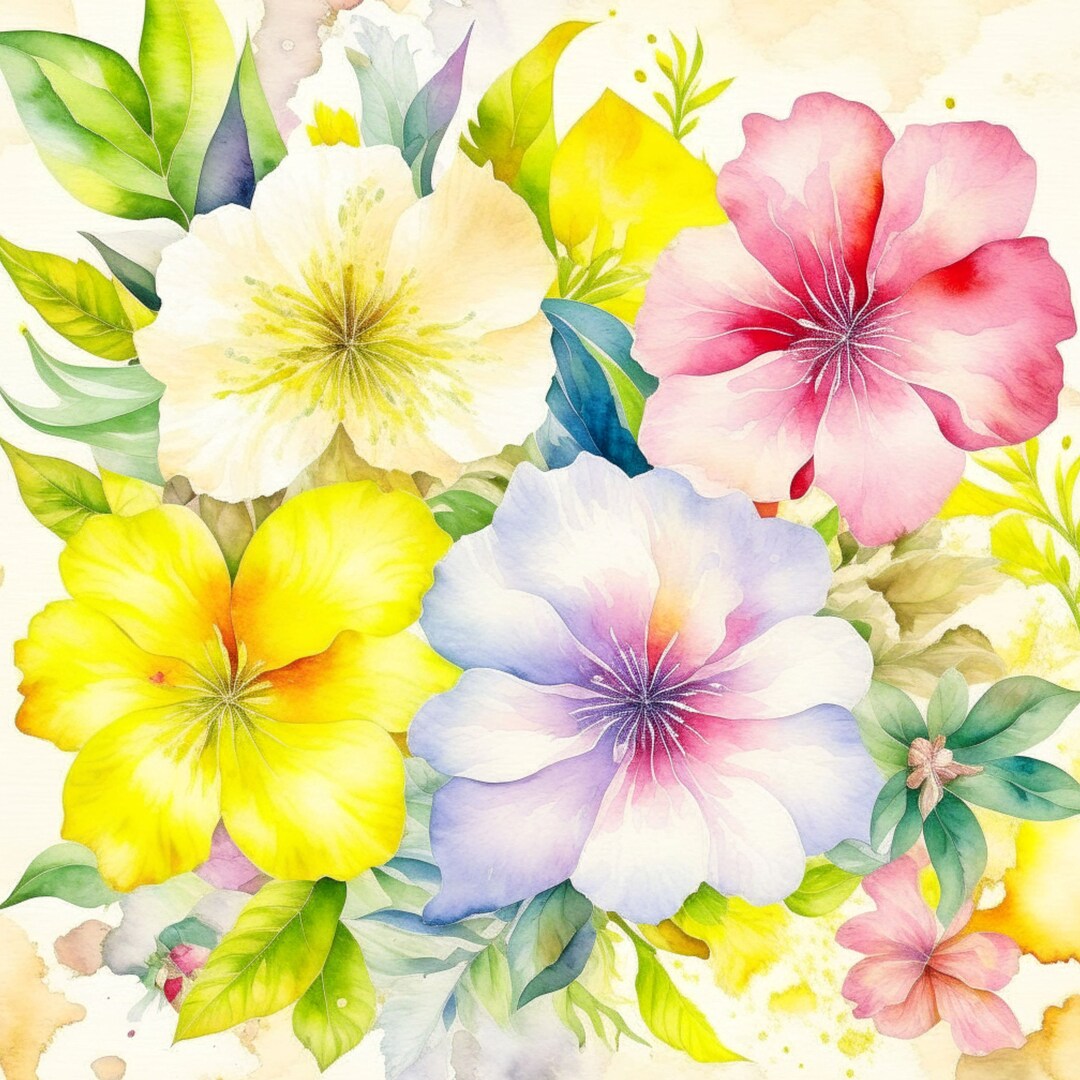 Hibiscus Digital Art Flowers Clipart 15 High Quality Jpgs Digital ...