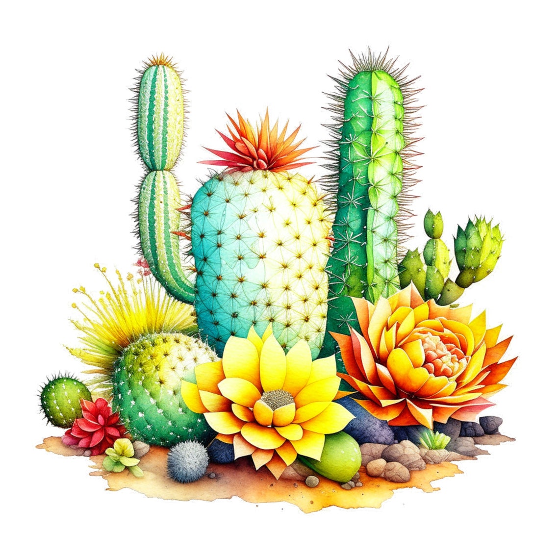 Flowering Cacti Digital Art Cactus Clipart 10 High Quality Jpgs Digital ...