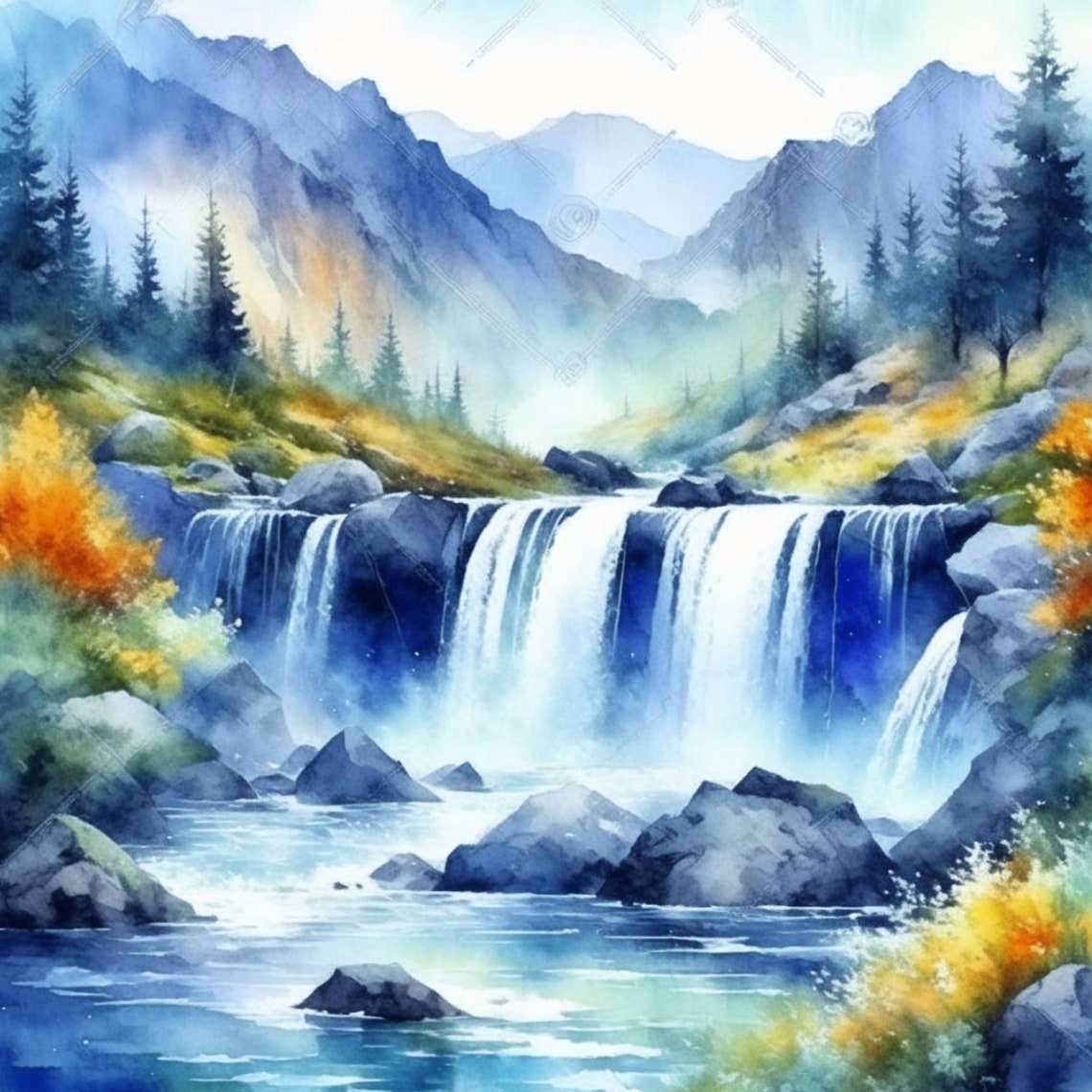 Waterfall Digital Art Waterfalls Clipart 15 High Quality Jpgs Digital ...
