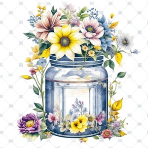 Mason Jar Flowers Digital Art | Flower Clipart | 12 High Quality Jpgs ...