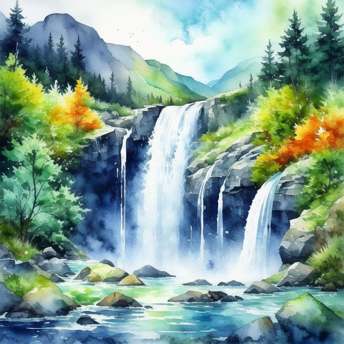Waterfall Digital Art Waterfalls Clipart 15 High Quality Jpgs Digital ...