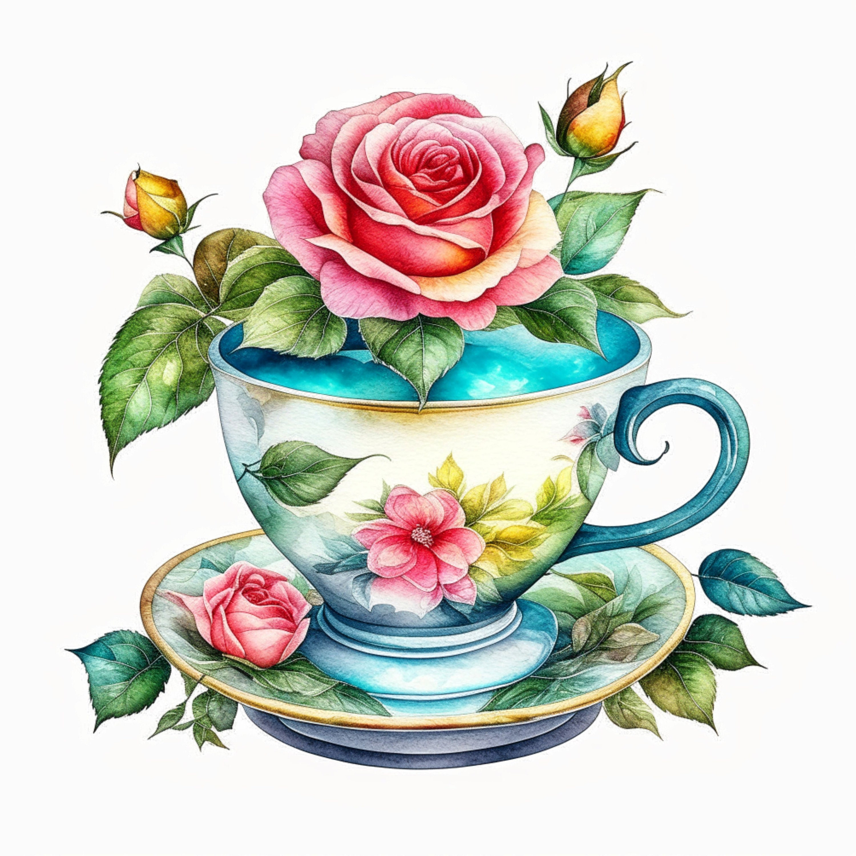 Roses in Tea Cup Girls Digital Art | Clipart | 10 High Quality Jpgs ...
