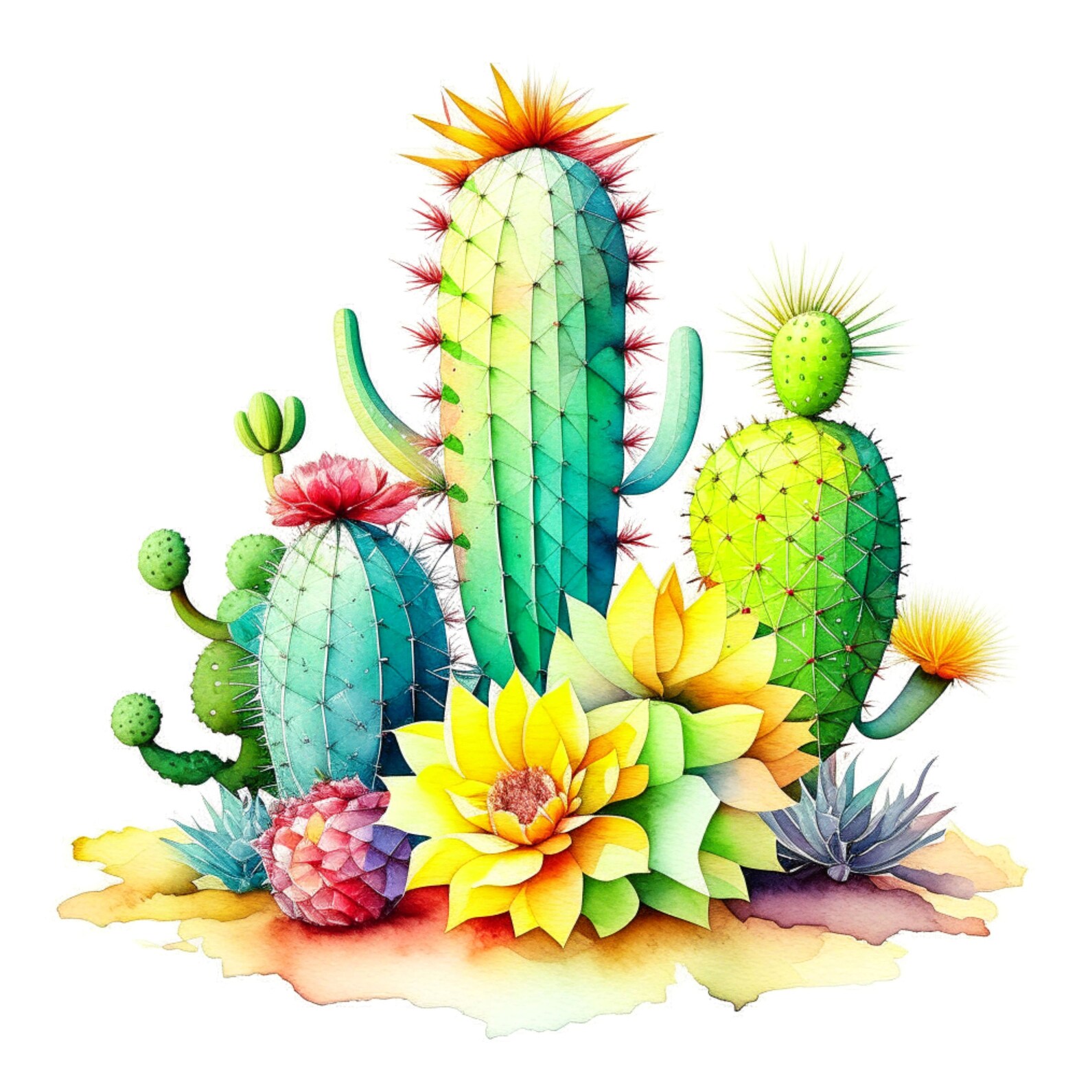Flowering Cacti Digital Art | Cactus Clipart | 10 High Quality Jpgs ...