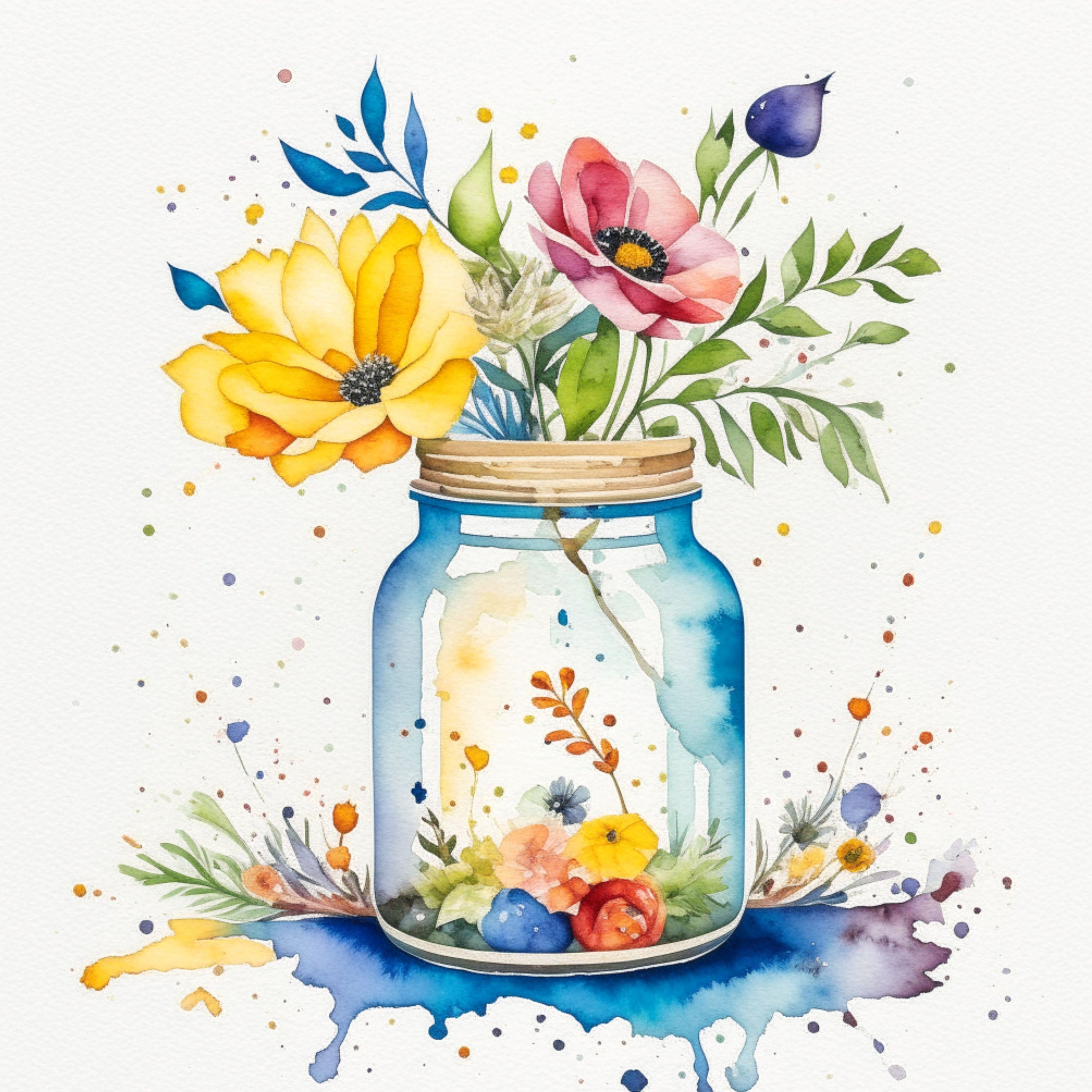 Mason Jar Flowers Digital Art Flower Clipart 12 High Quality Jpgs ...