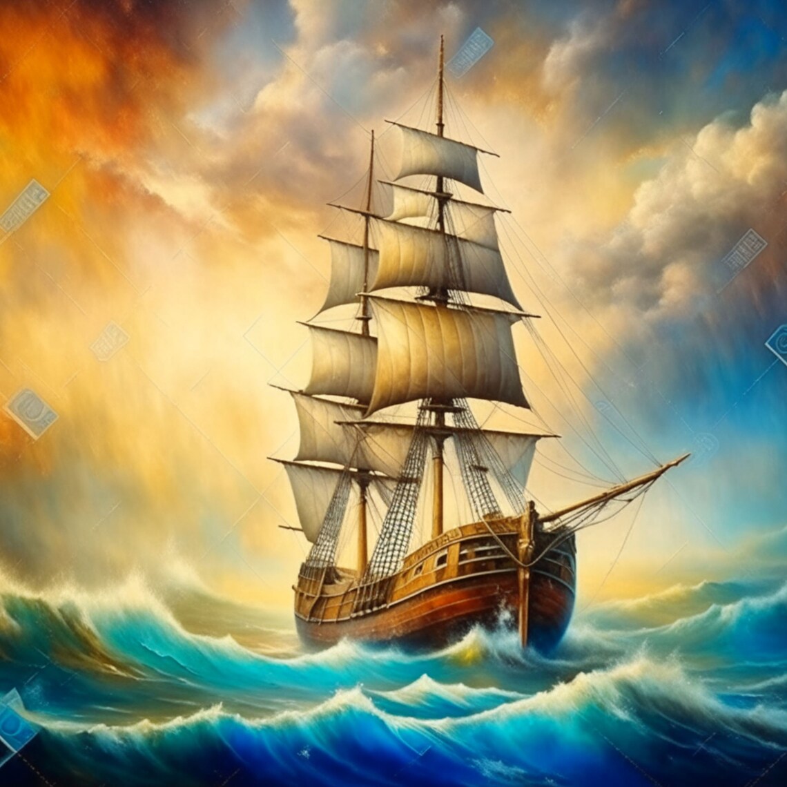 Colorful Sailboat Digital Art Boats Clipart 10 High - Etsy