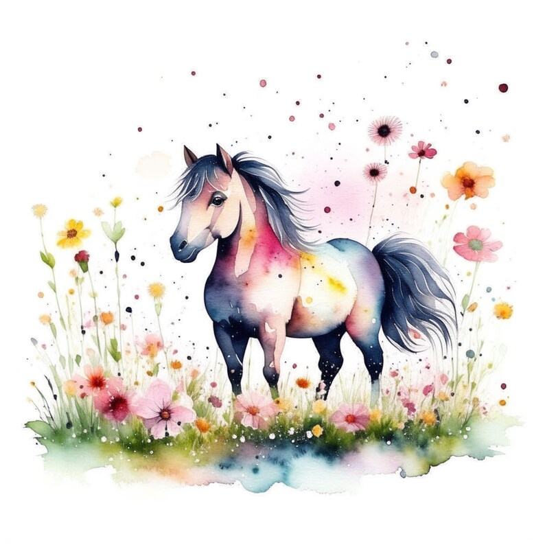 Pony in a Field Digital Art | Horses Clipart | 10 High Quality Jpgs ...