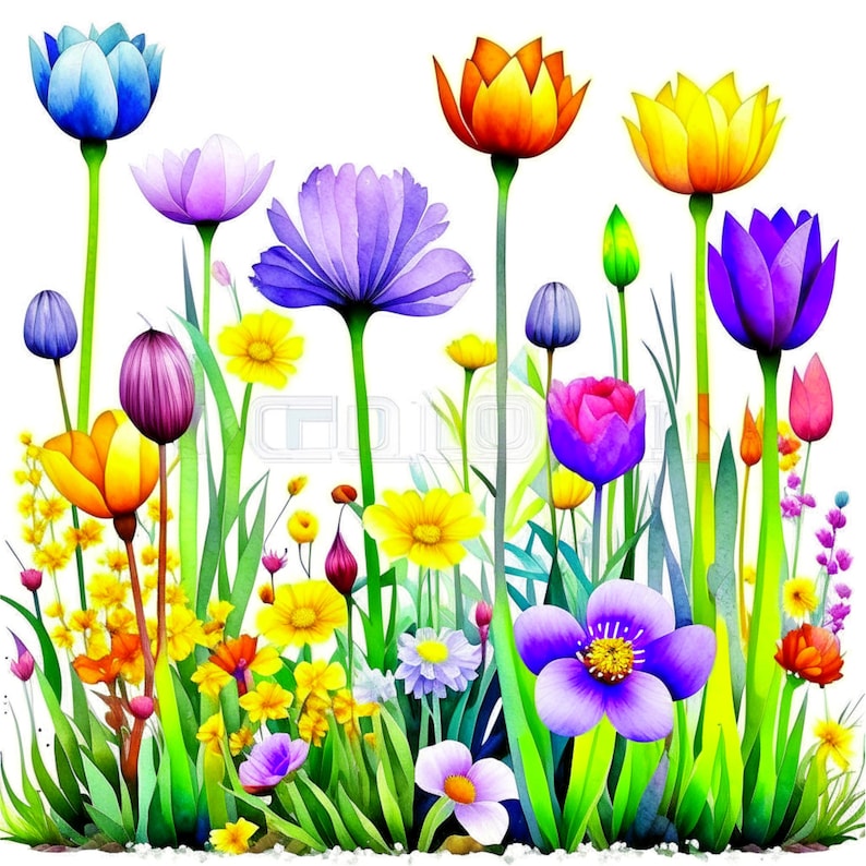 Campo de flores de primavera Arte digital / Imágenes prediseñadas / 10 ...