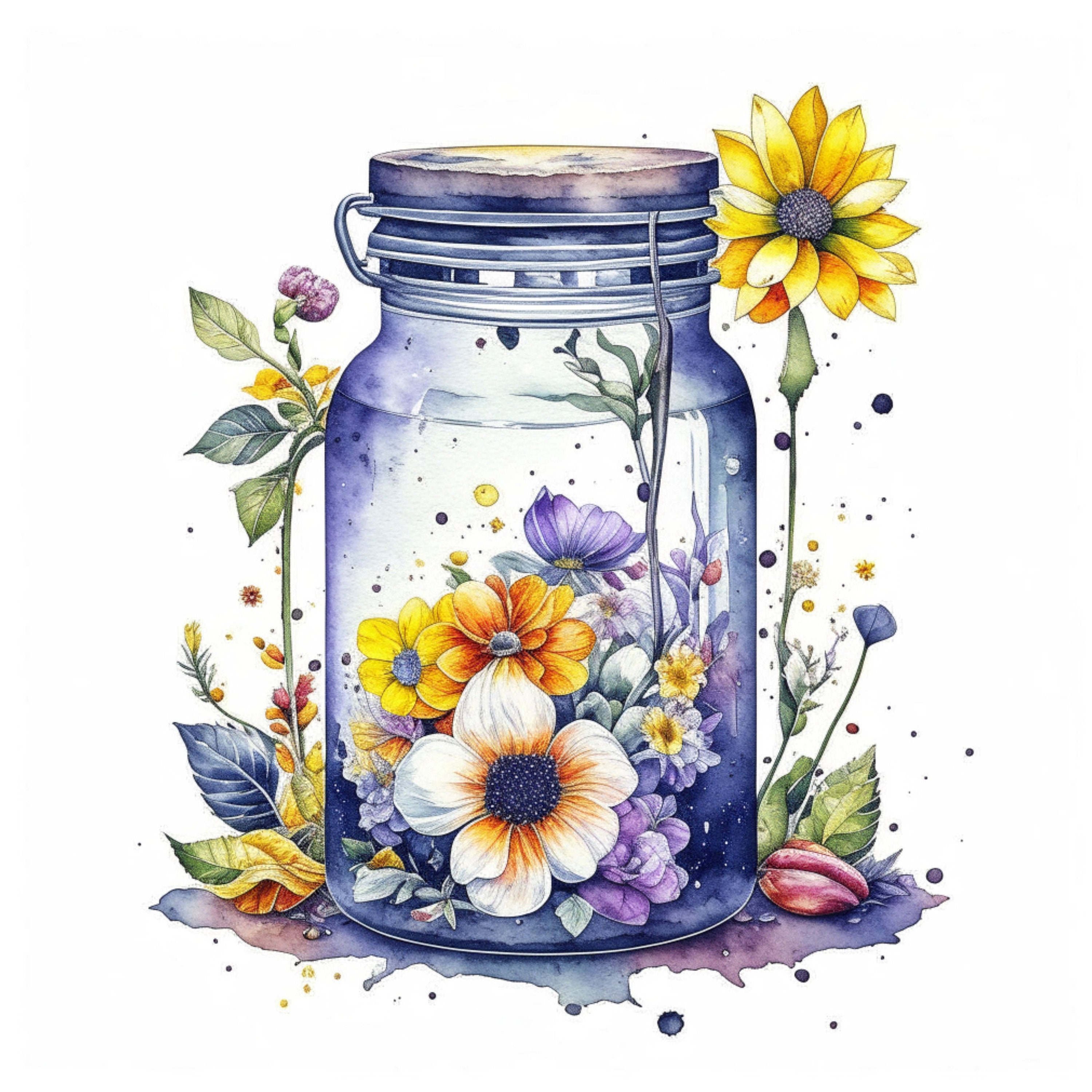 Mason Jar Flowers Digital Art | Flower Clipart | 12 High Quality Jpgs ...