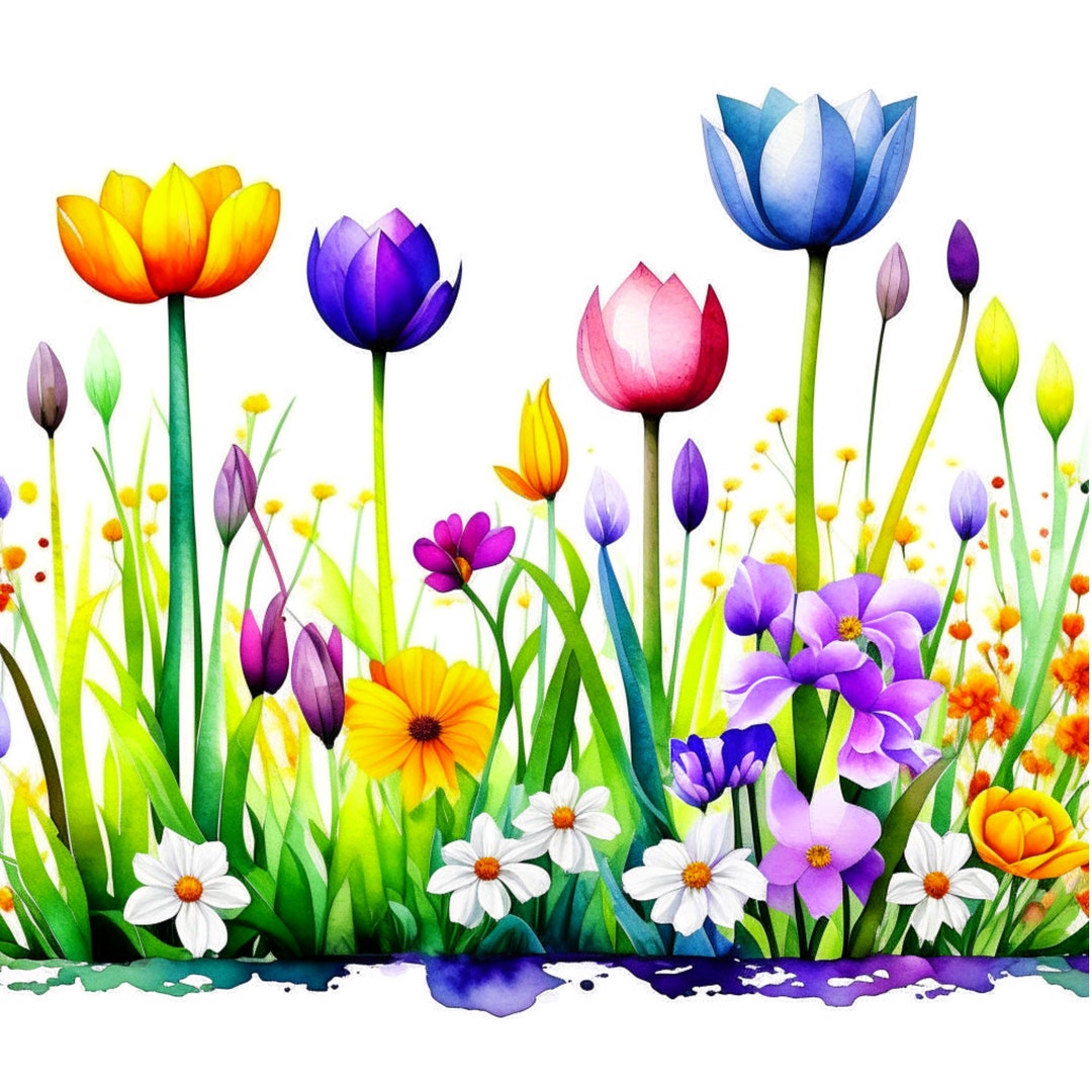 Field of Spring Flowers Digital Art | Clipart | 10 High Quality Jpgs ...