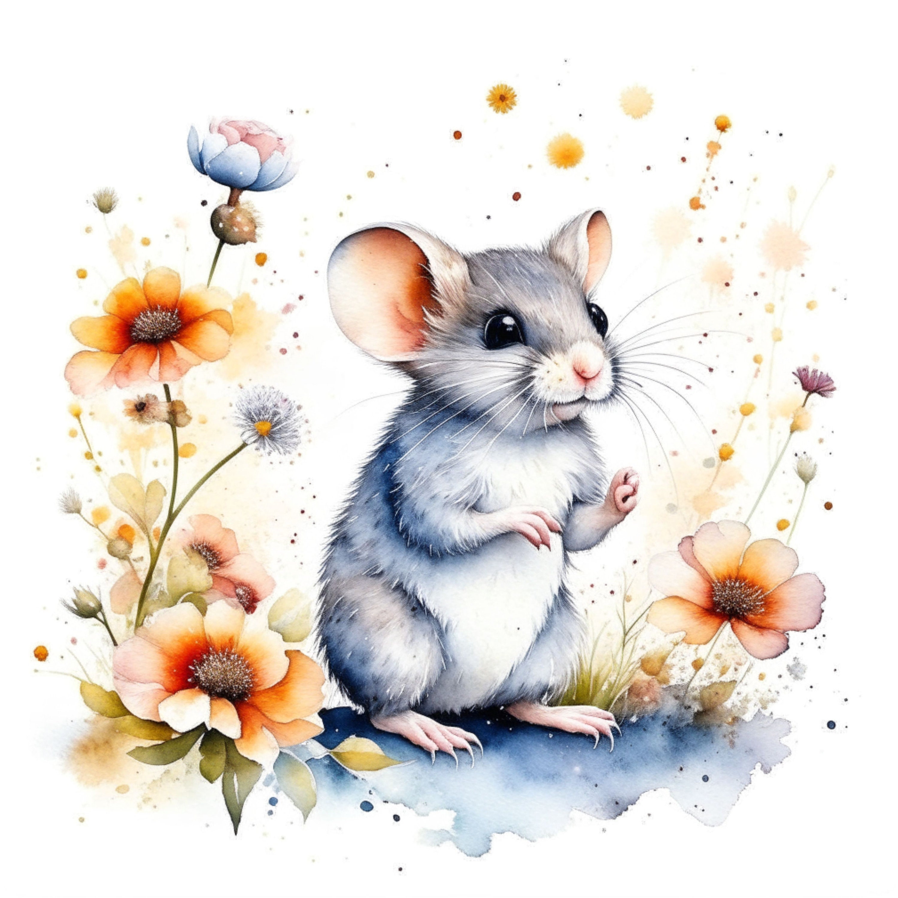 Field Mouse With Flowers Digital Art Clipart 10 High - Etsy