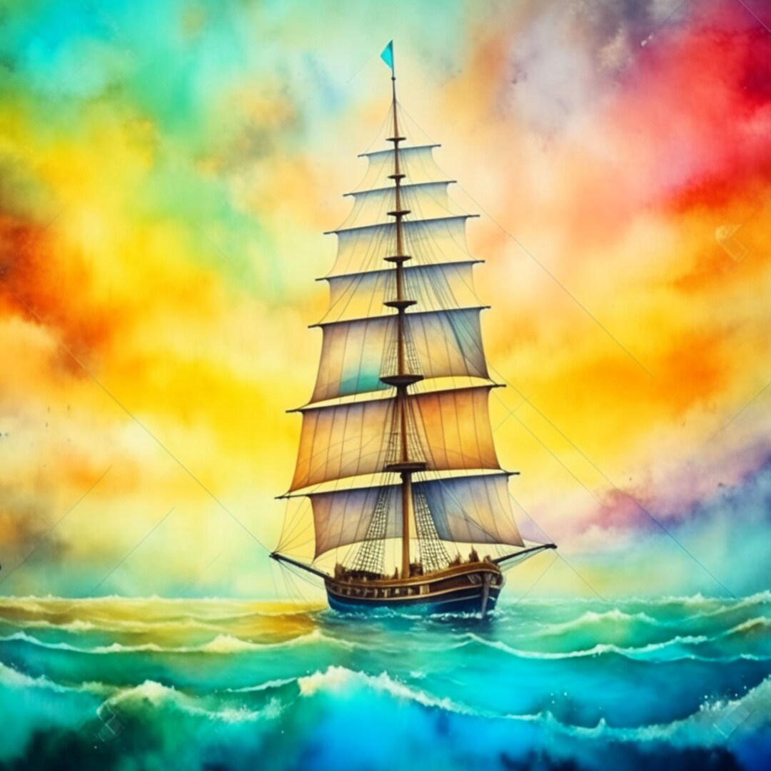 Colorful Sailboat Digital Art Boats Clipart 10 High Quality Jpgs ...