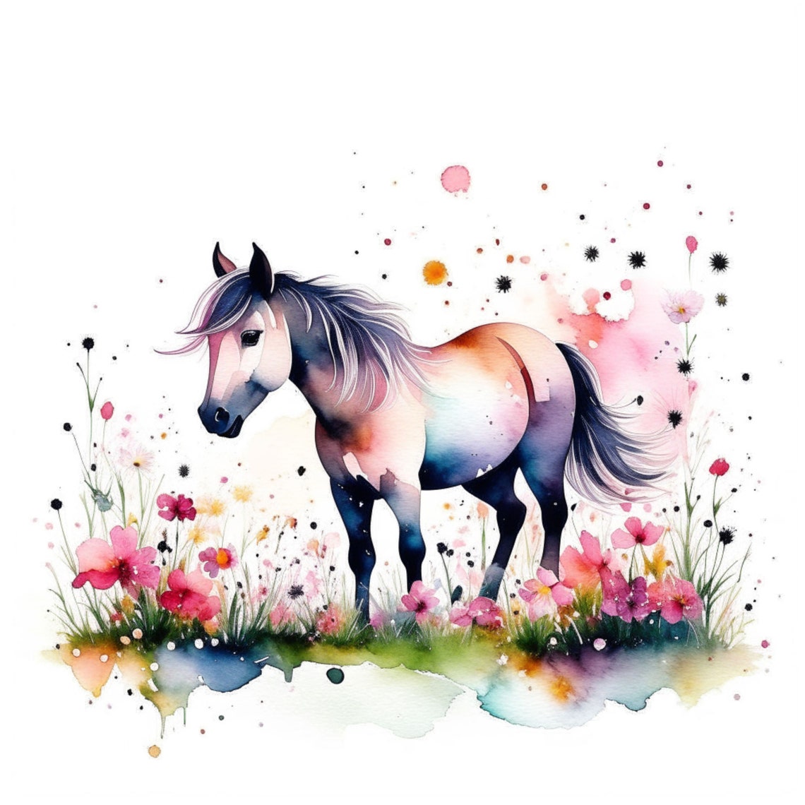 Pony in a Field Digital Art Horses Clipart 10 High Quality Jpgs Digital ...