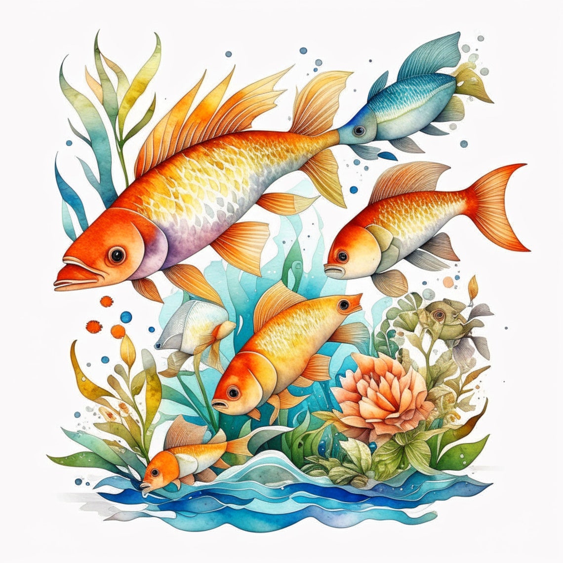 Fish Digital Art Underwater Life Clipart 10 High Quality Jpgs Digital ...