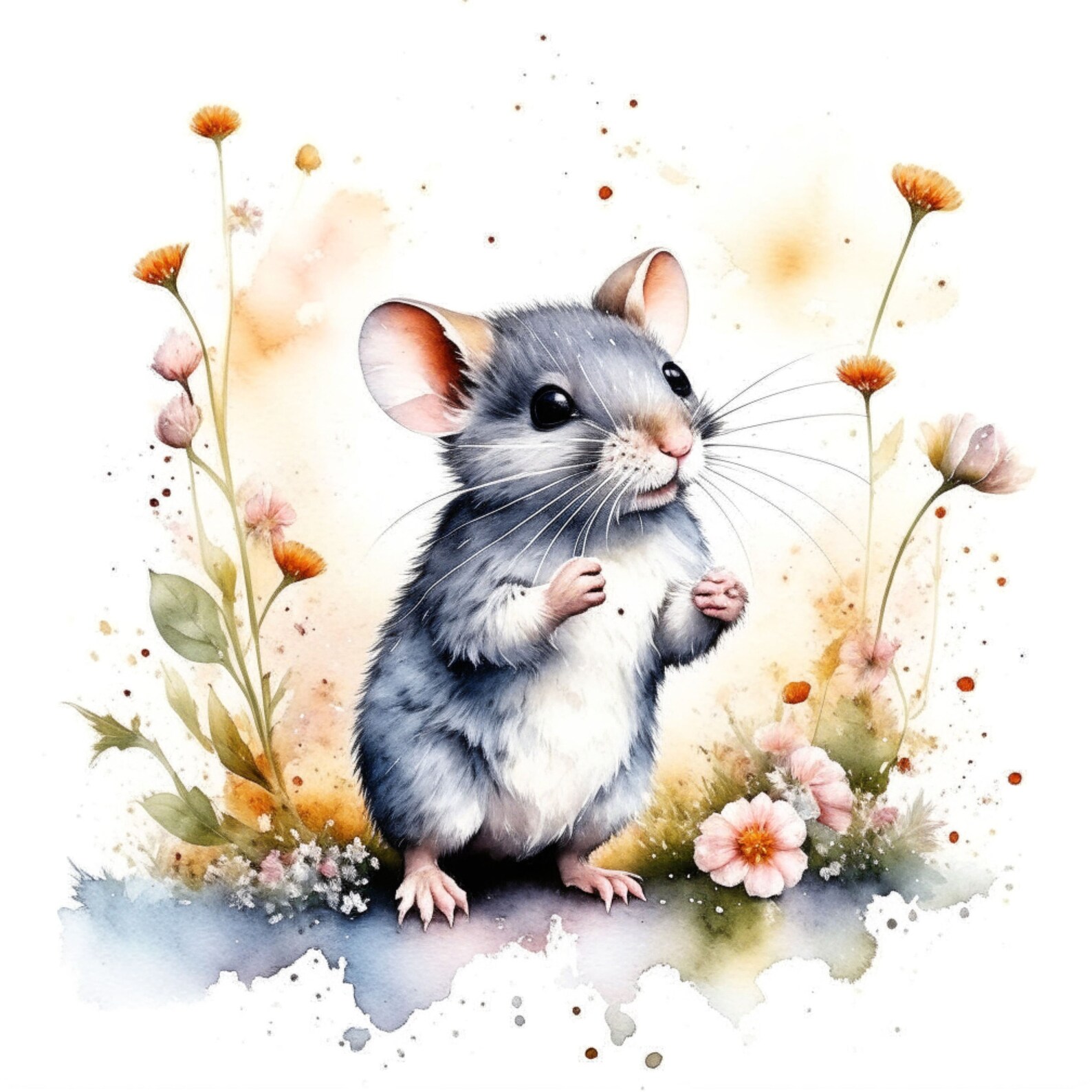 Field Mouse With Flowers Digital Art Clipart 10 High - Etsy