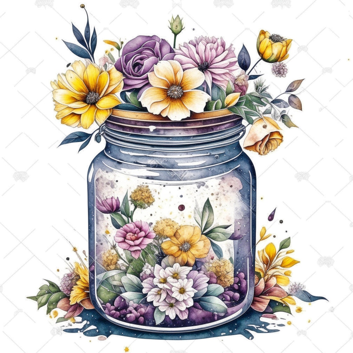 Mason Jar Flowers Digital Art Flower Clipart 12 High Quality Jpgs ...