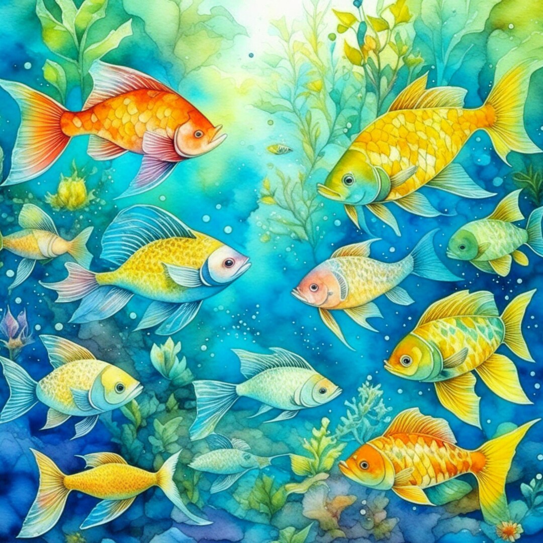 School of Fish Digital Art | Underwater Life Clipart | 10 High Quality ...