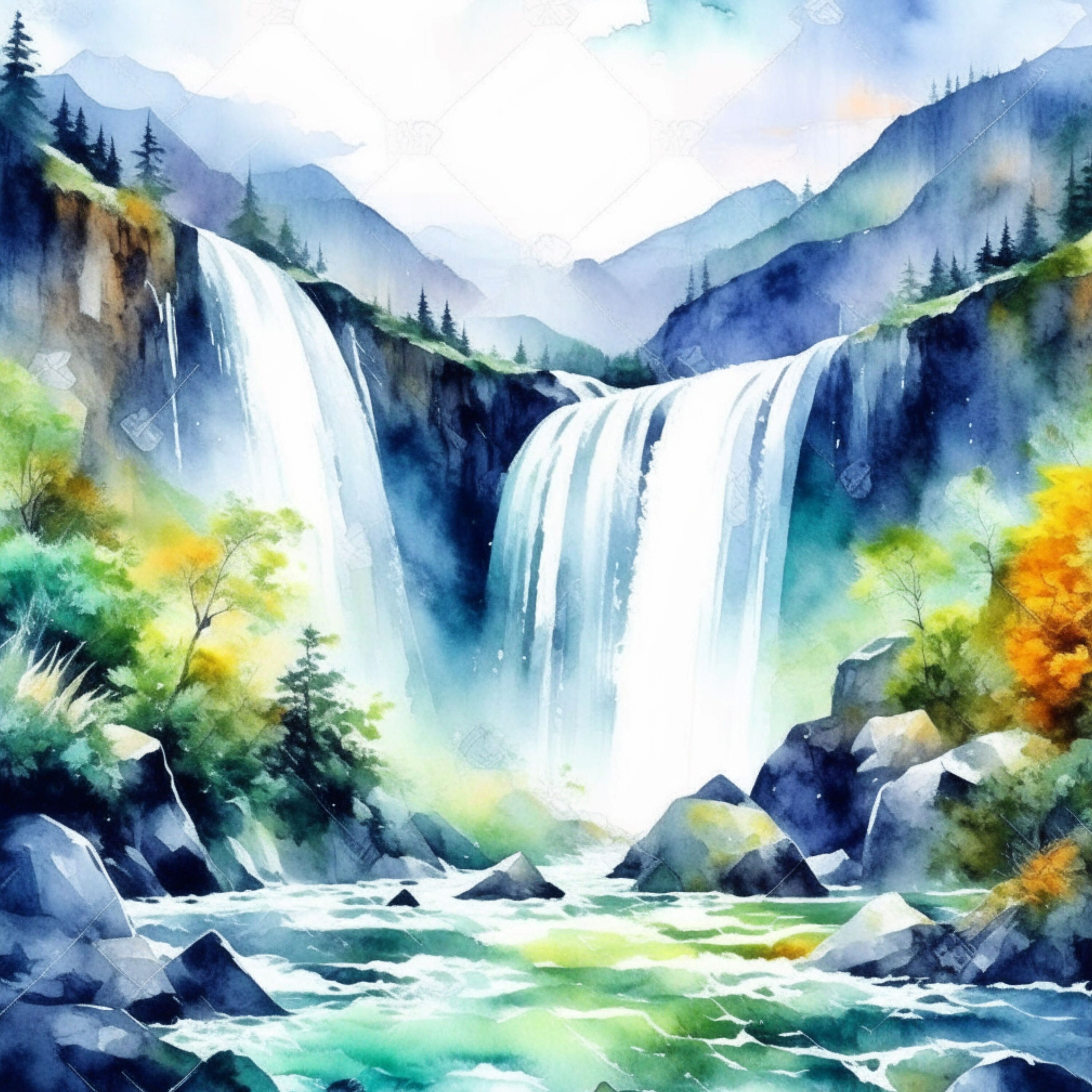 Waterfall Digital Art Waterfalls Clipart 15 High Quality Jpgs Digital ...