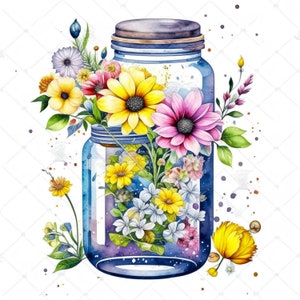 Mason Jar Flowers Digital Art | Flower Clipart | 12 High Quality Jpgs ...