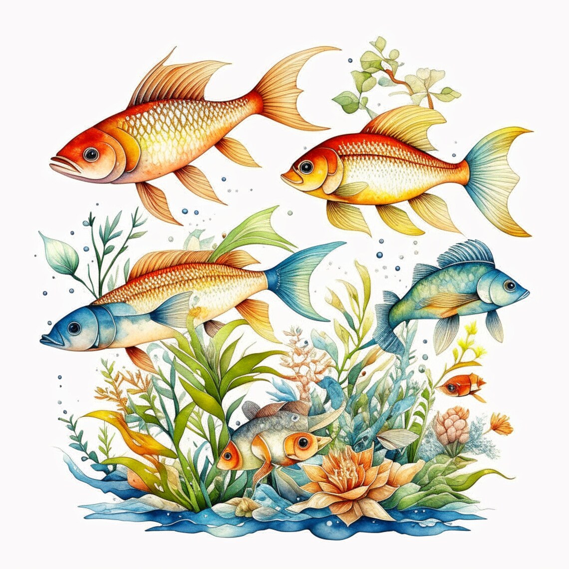 Fish Digital Art Underwater Life Clipart 10 High Quality Jpgs Digital ...