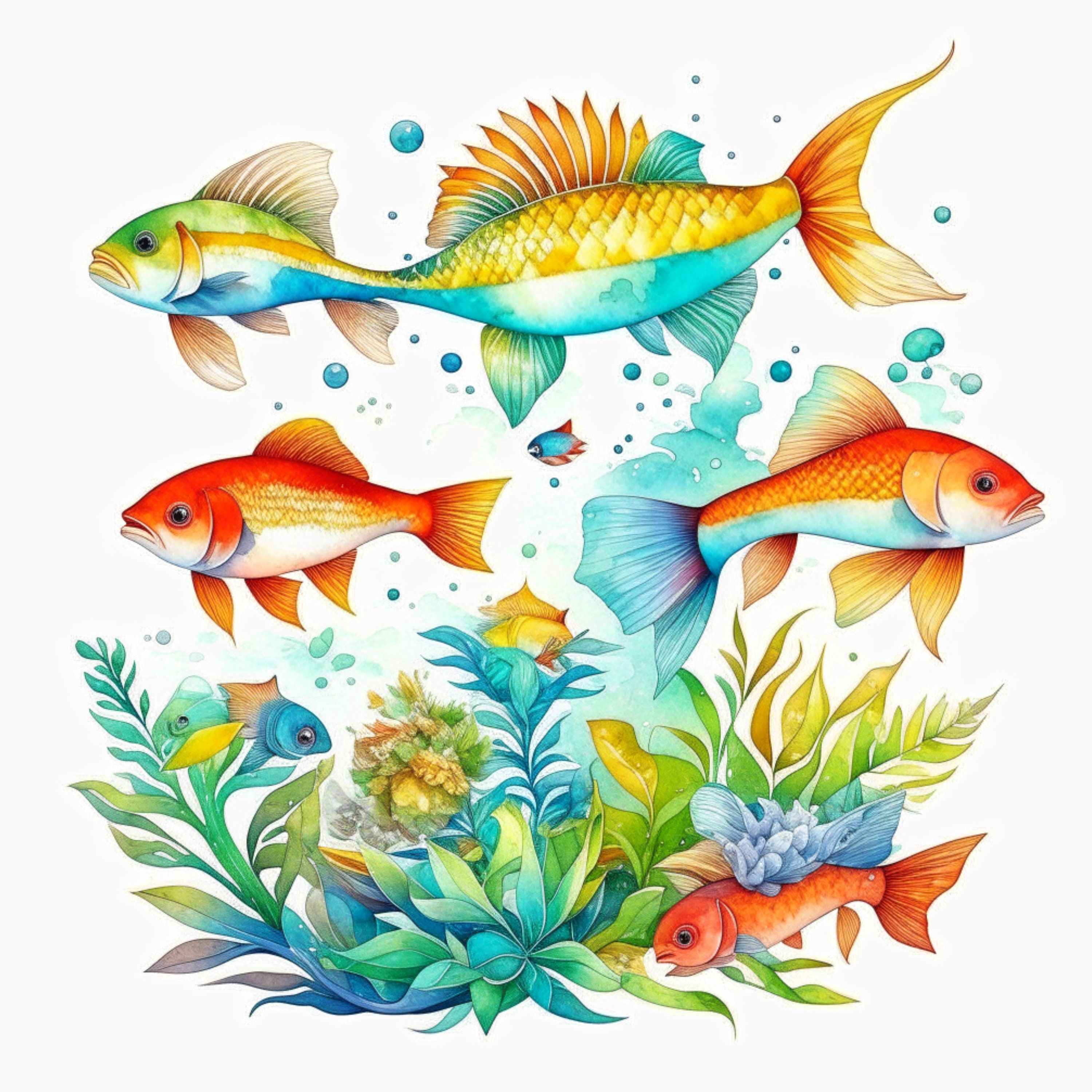 Fish Digital Art Underwater Life Clipart 10 High Quality Jpgs Digital ...