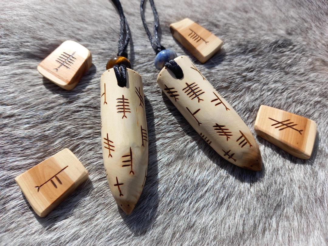 Ogham Wooden Necklace, 20 Ogham Symbols Put on a Wooden Pendant, Unique ...