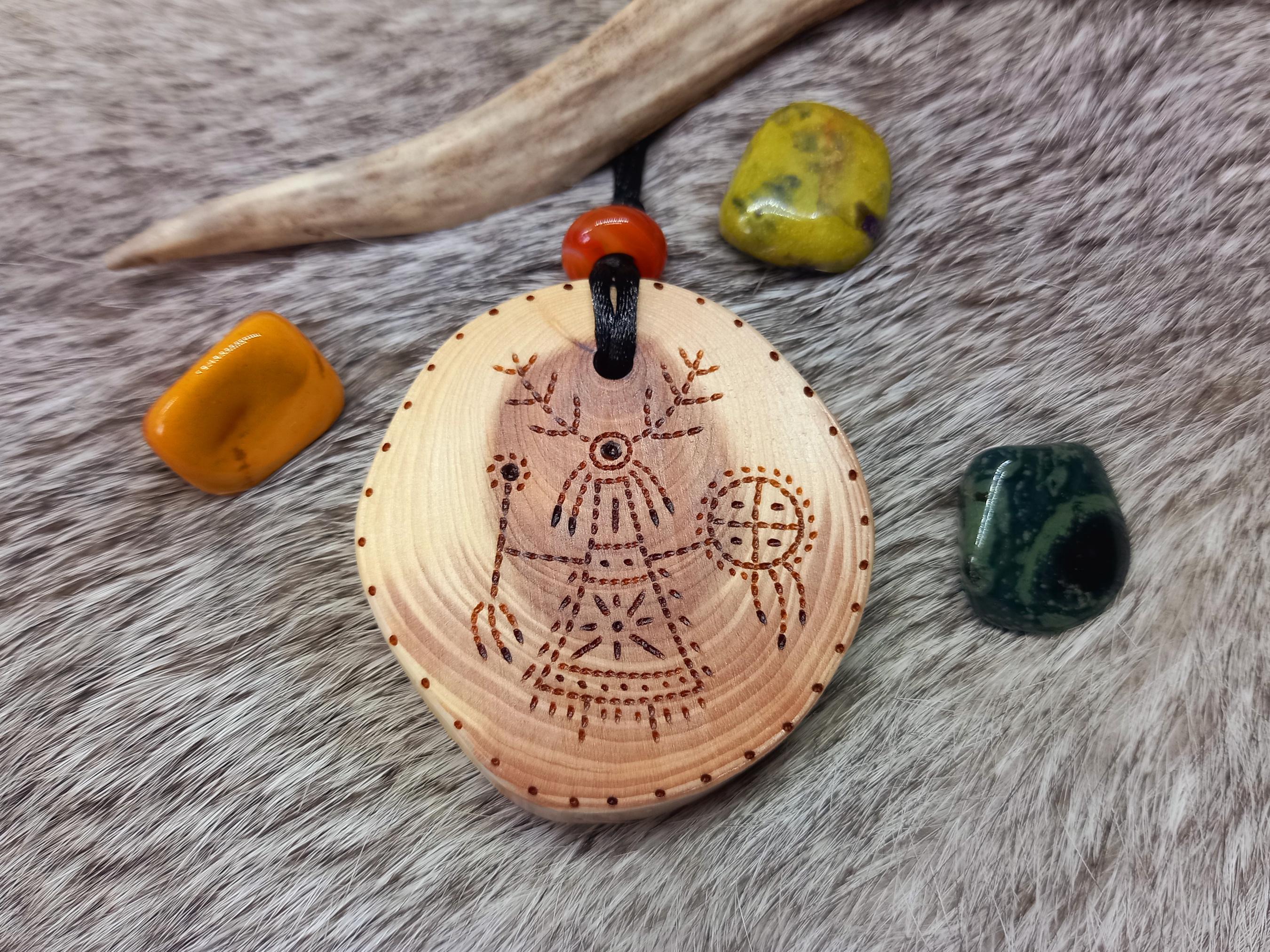Sami Shamaness Wooden Necklace, Tree Annual Rings Pattern, Spiritual ...
