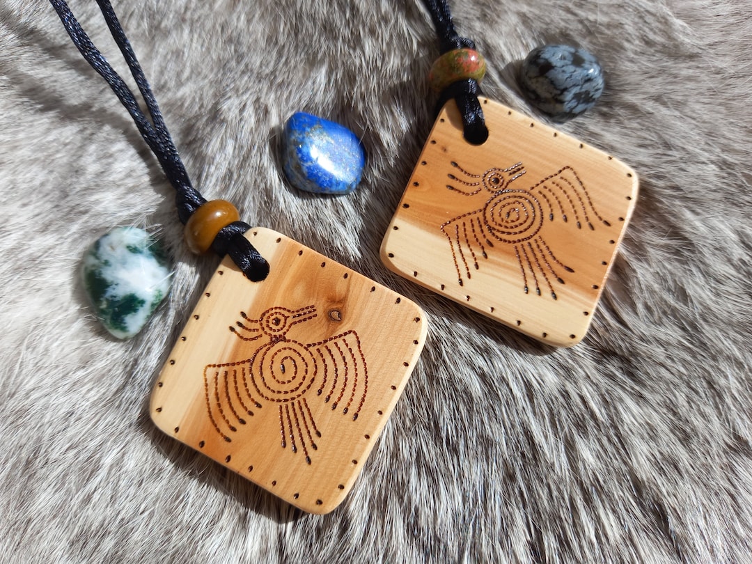 Aztec Eagle Wooden Necklace, Native American Design, Warrior Charm, Yew ...