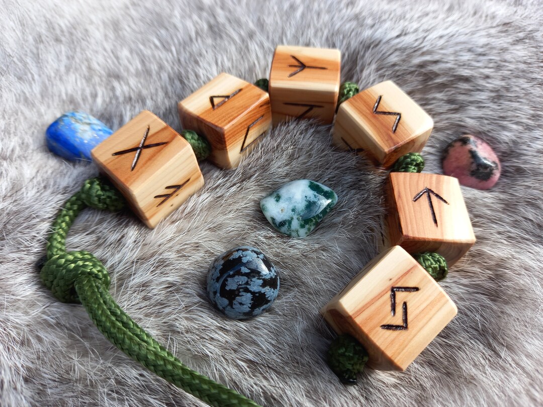 Elder Futhark Rune Divining Beads, Set of 24 Rune Symbols on 6 Wooded ...