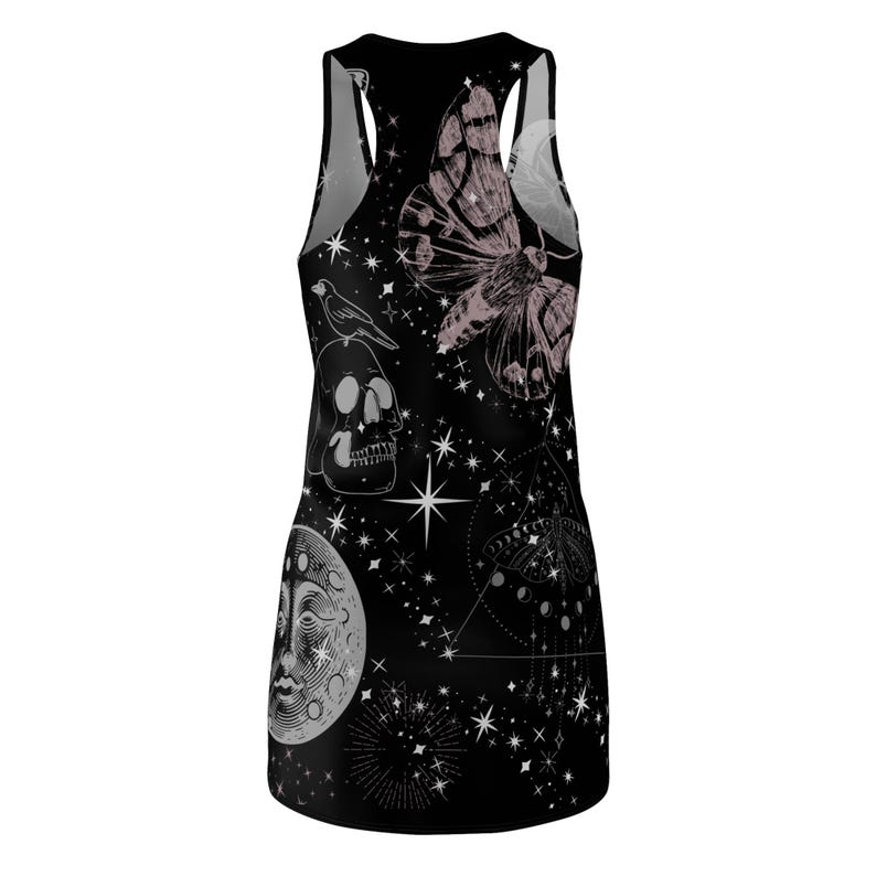 Moon and Moth Black Racerback Dress, Whimsigoth Sundress, Mystical Moth ...