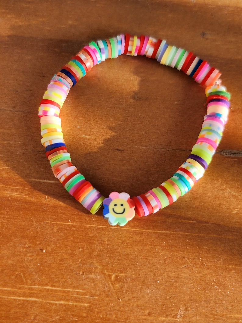 Rainbow Flower Smiley Bracelet - Etsy