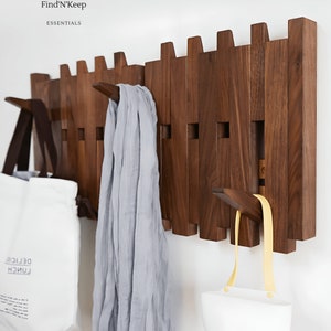 Double Layer Wooden Coat Rack, Handmade Wall Mount, Entryway Rack ...