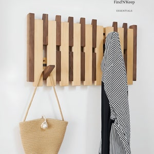 Double Layer Wooden Coat Rack, Handmade Wall Mount, Entryway Rack ...