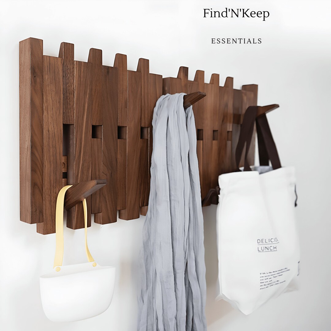 Double Layer Wooden Coat Rack, Handmade Wall Mount, Entryway Rack ...