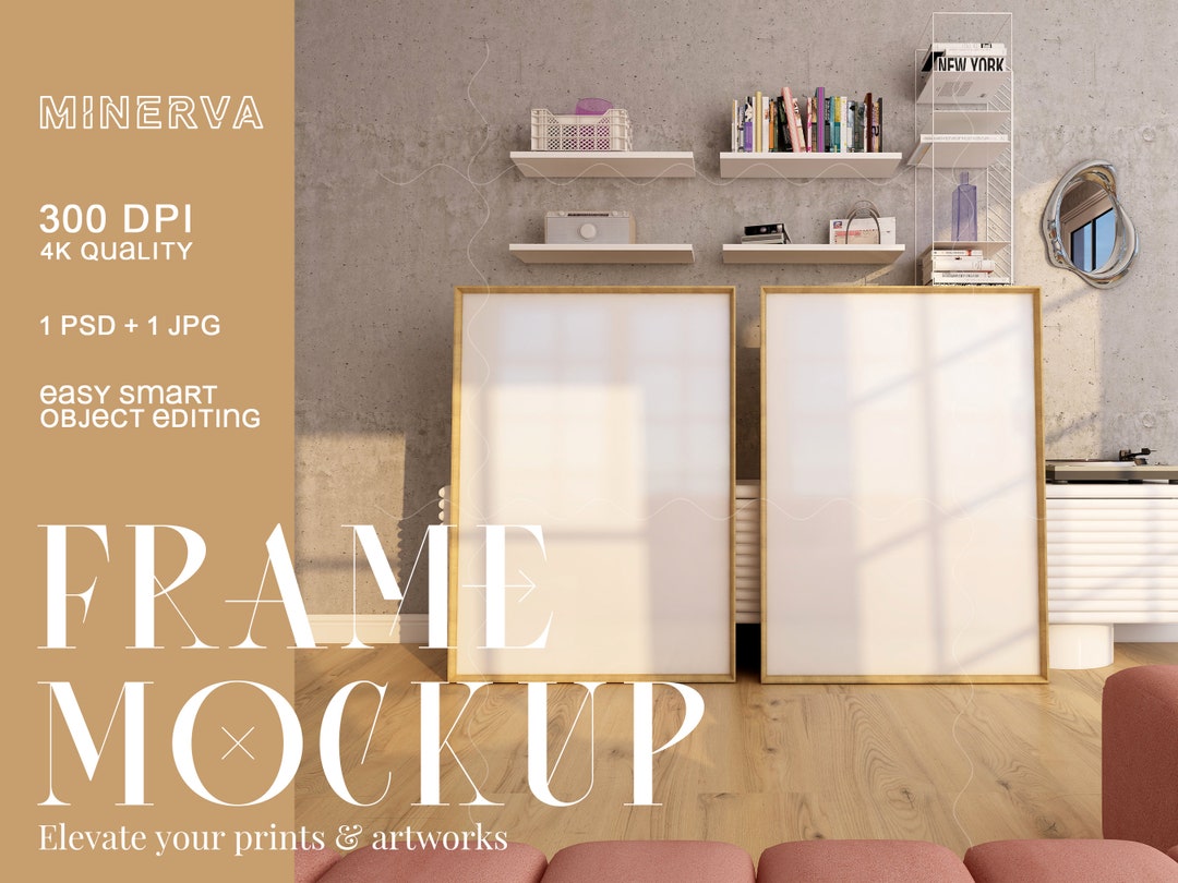 Wood Frames Mockup, Two 2 Vertical Poster DIN A PSD Photopea Template ...