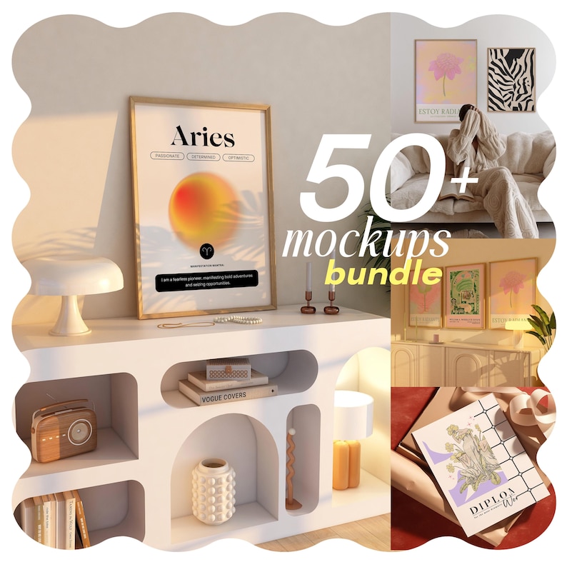 Retro Frame Mockup Bundle, 50 Poster Mockups Pack, Modern Wall Art ...