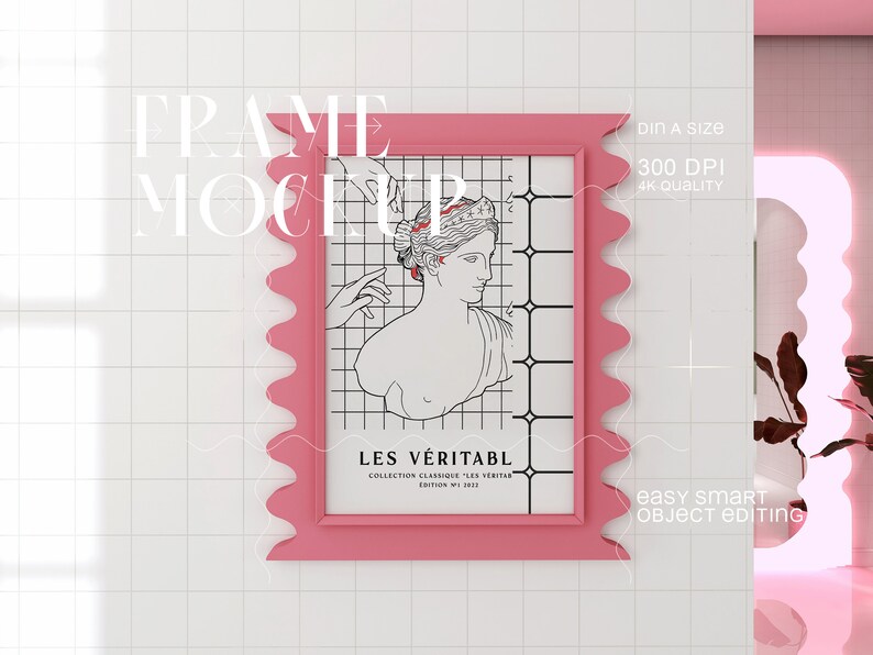 Wavy Frame Mockup, Squiggle Artwork Mockup, Colorful Pink Poster ...