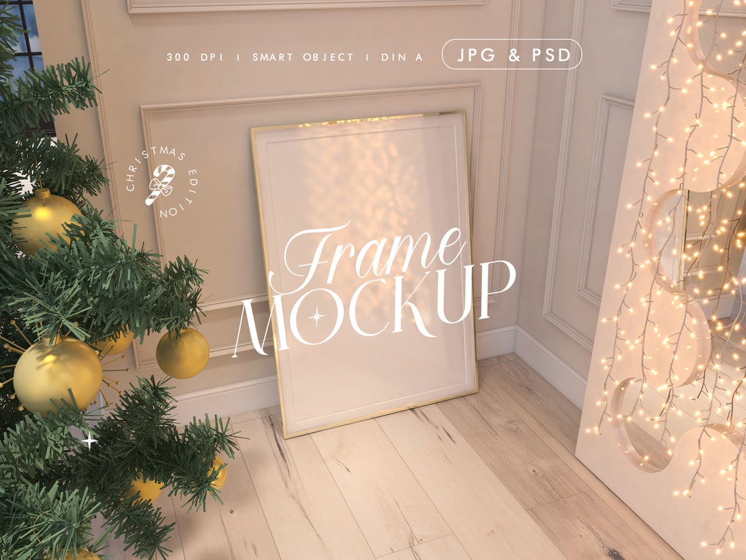 Frame Mockup With Christmas Tree Lights, 5x7 Festive Poster Mock Up ...