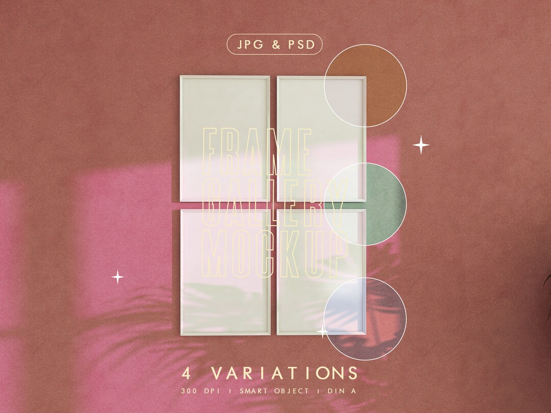 4 Four Frames Mockup, DIN A Vertical Poster Gallery Wall, Colorful ...
