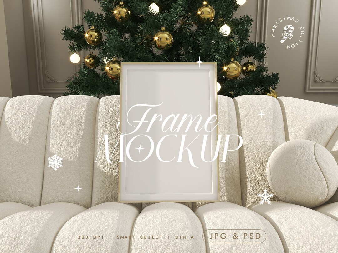 Frame Mockup With Christmas Tree, Festive Winter Holidays Print Mockup ...