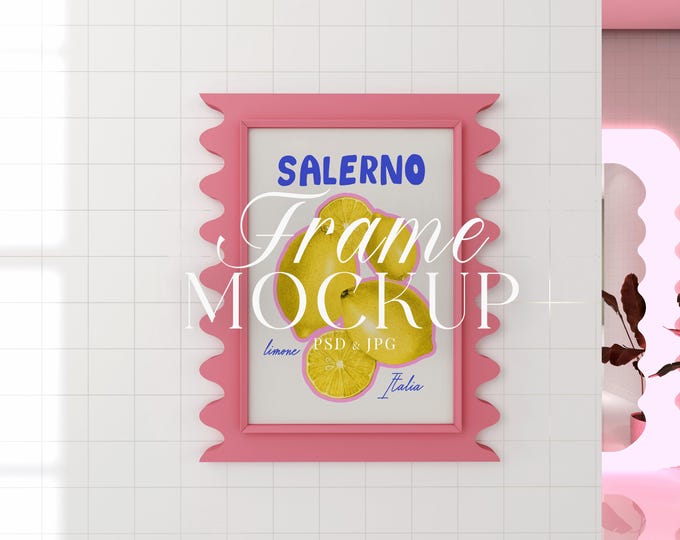 Wavy Frame Mockup, Squiggle Artwork Mockup, Colorful Pink Poster ...